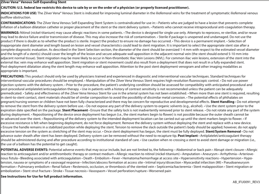 Zilver Vena Stent Shows High Patency Across All Patient Groups in Three ...