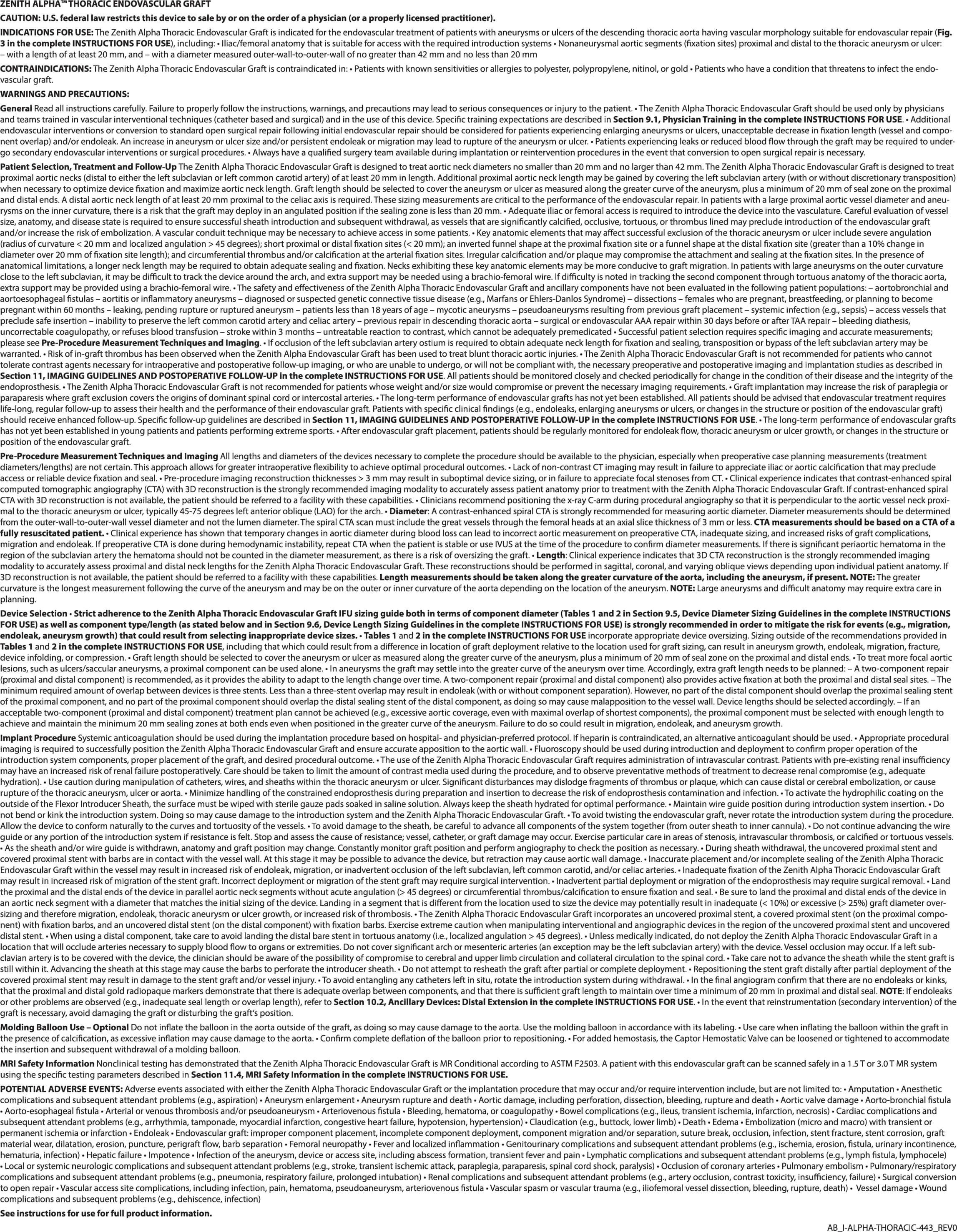 Clinical Update on Zenith Alpha Thoracic | Cook Medical